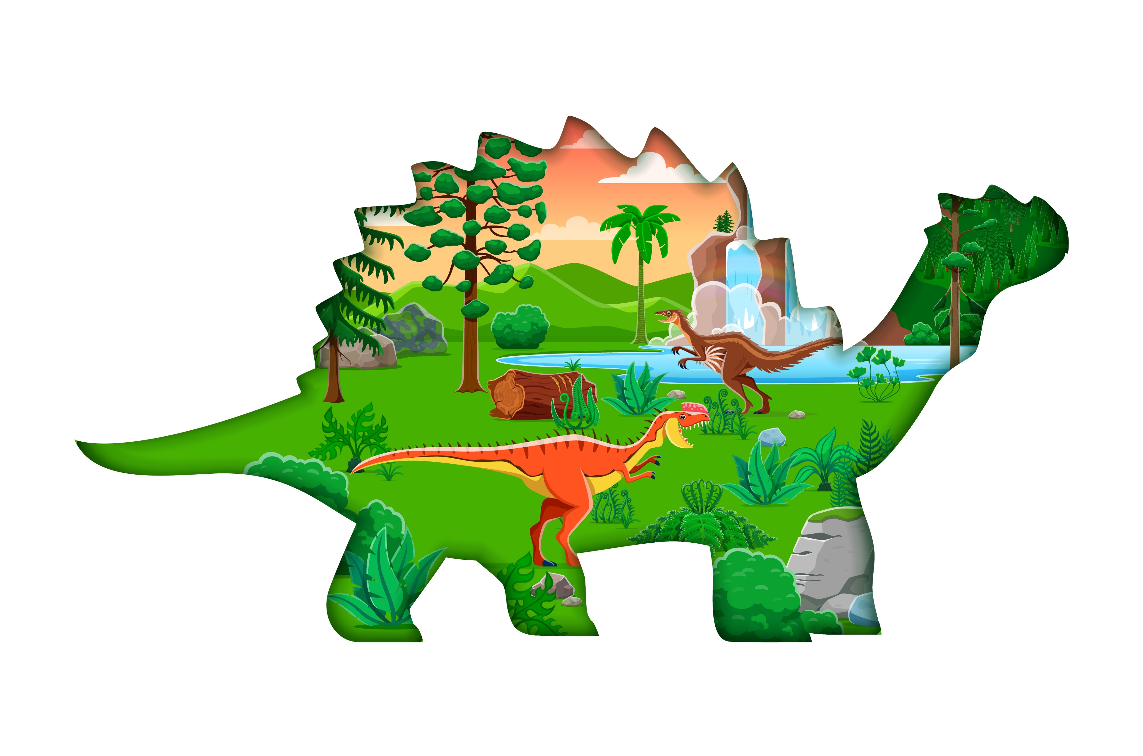 Prehistoric dinosaur paper cut, an Animal Illustration by Vector Tradition