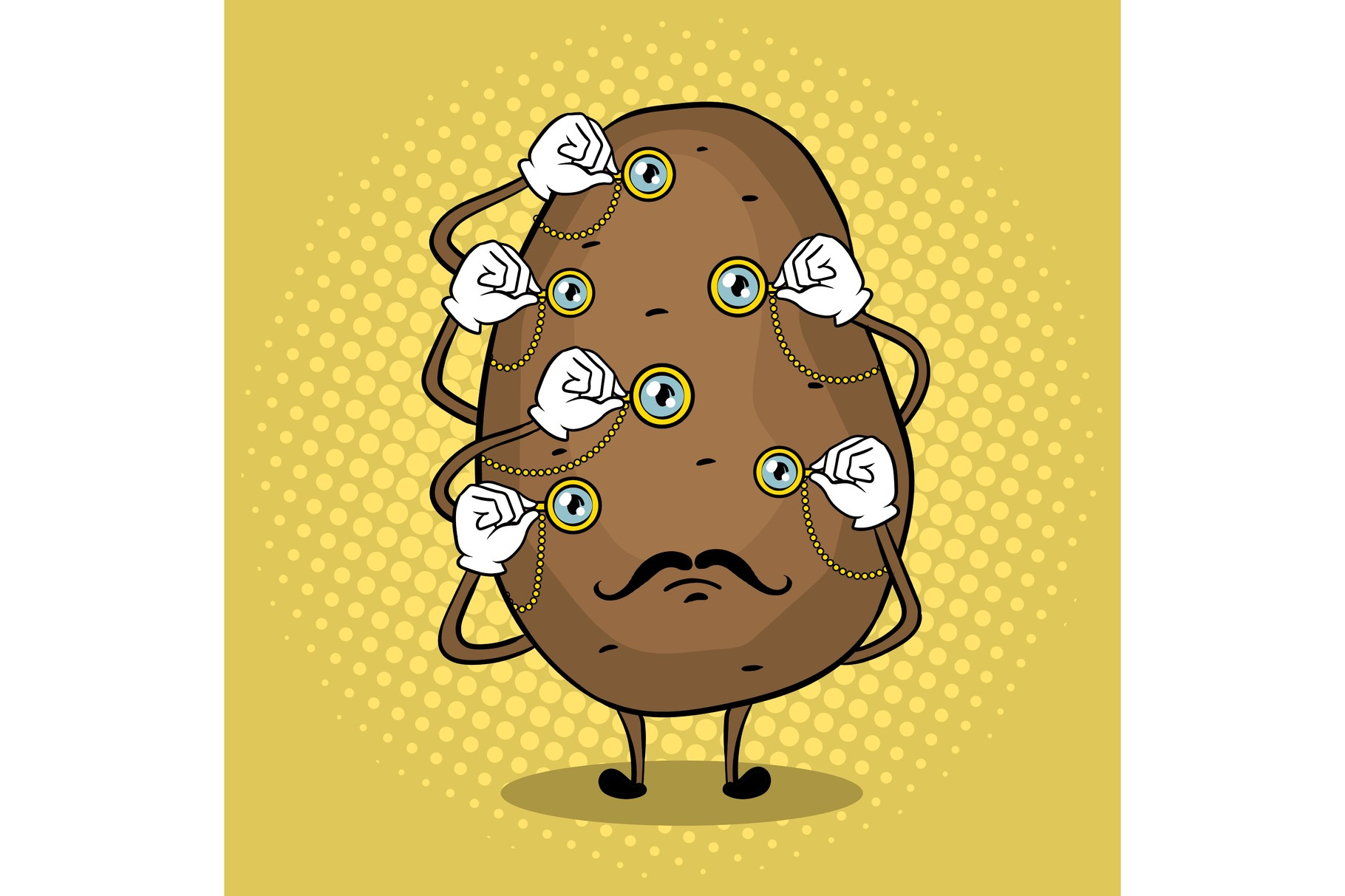 Potato and monoculars pop art vector illustration | Decorative ...