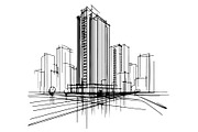 High rise building sketch. Line art, an Object Illustration by ...