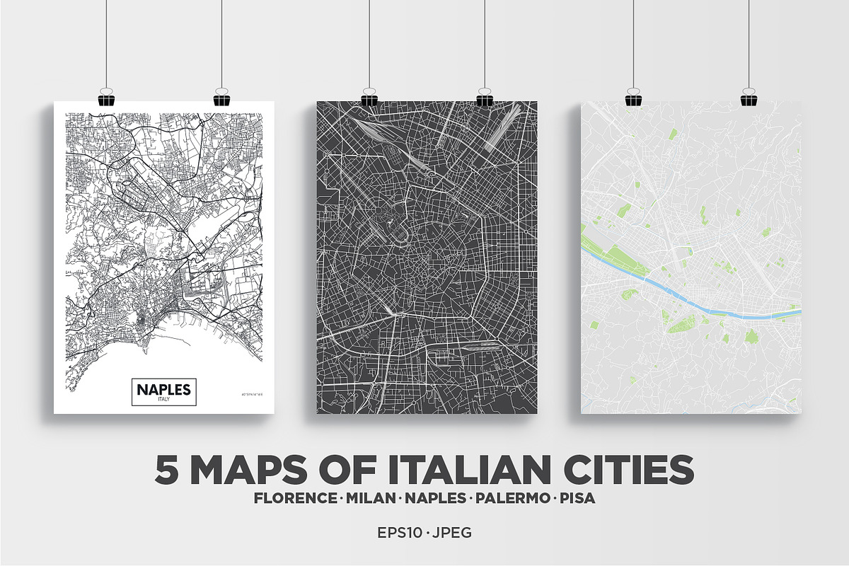 5 maps of Italian cities, a Texture Illustration by MaximGertsen
