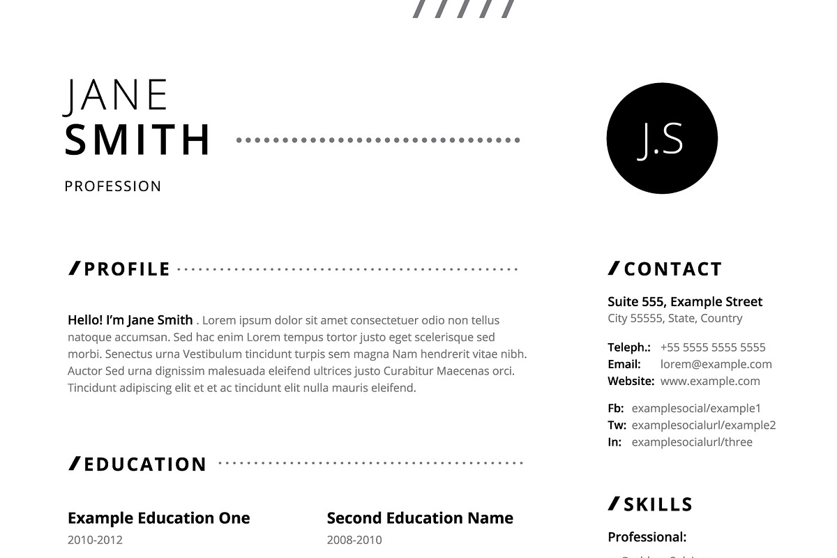 Resume / CV | Minimal Black White, a Resume Template by GoldenPixelStudio