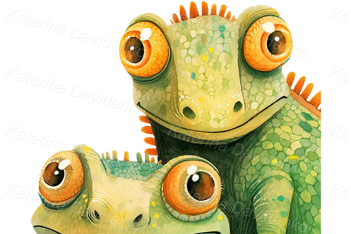 Cartoon chameleons, reptiles, lizard, an Animal Illustration by Bubert Art