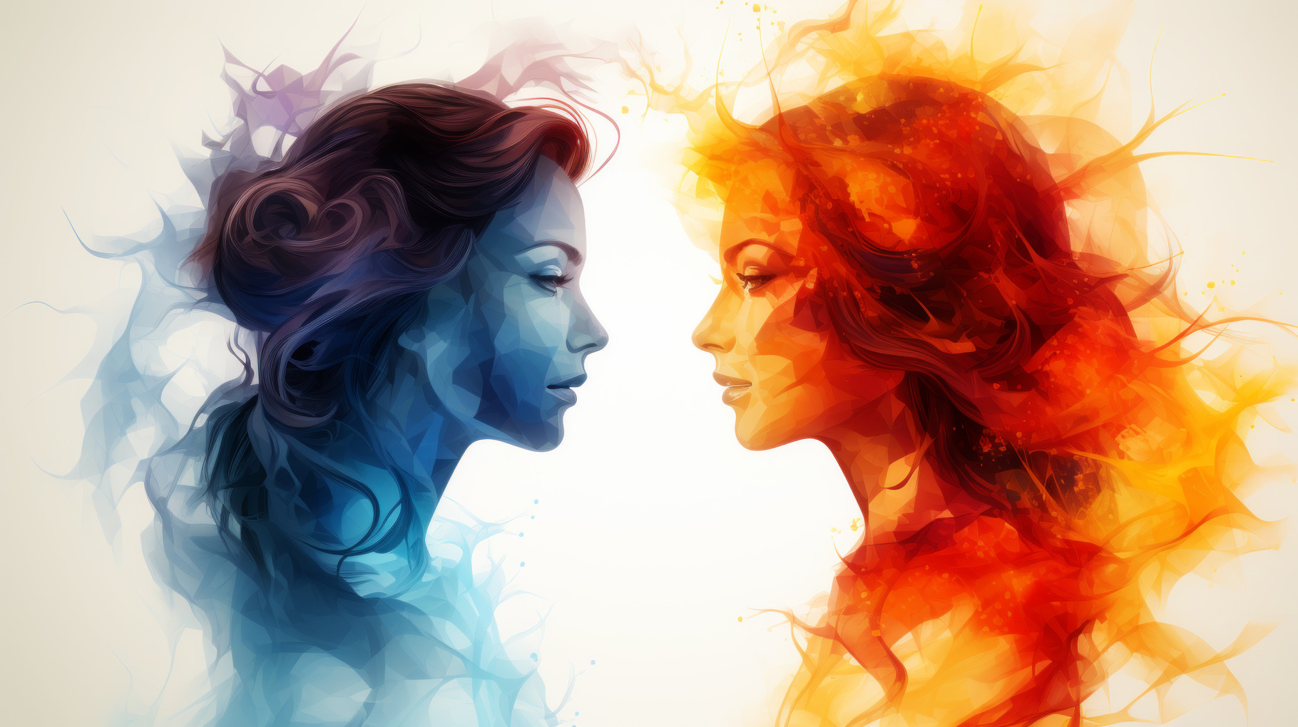 Abstract female faces of fire and ic, an Illustration by Perpis