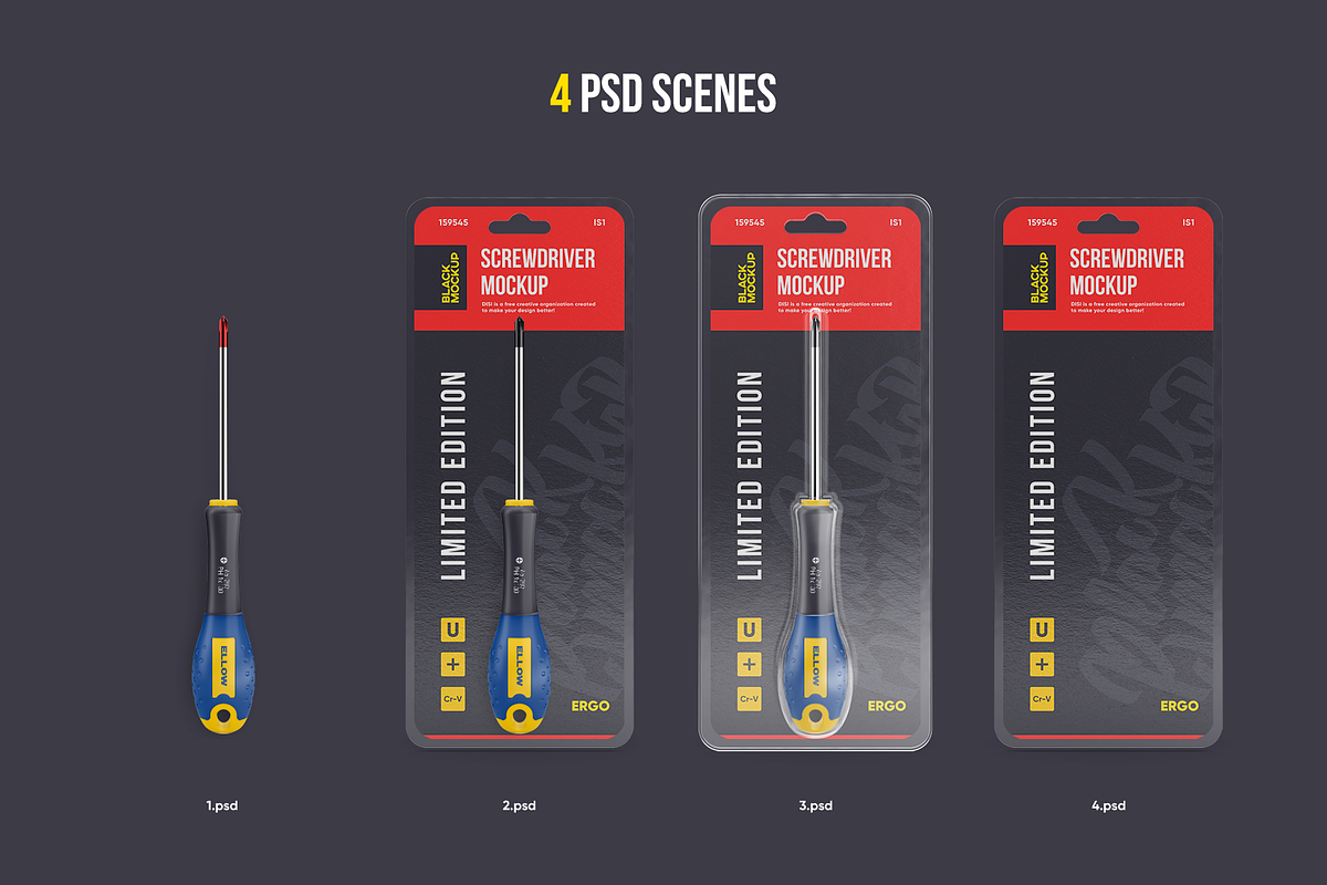 Screwdriver in packaging mockup, a Packaging Mockup by BlackMockup