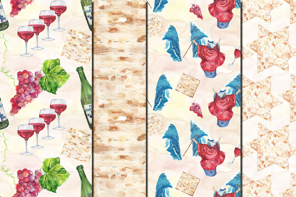 Watercolor Happy Passover patterns, a Pattern Graphic by DollyPotterson ...