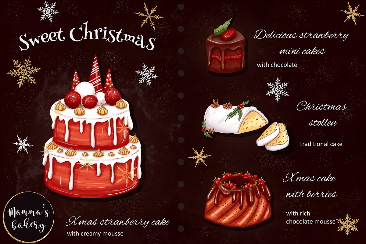 Sweet Christmas desserts clipart | Creative Market