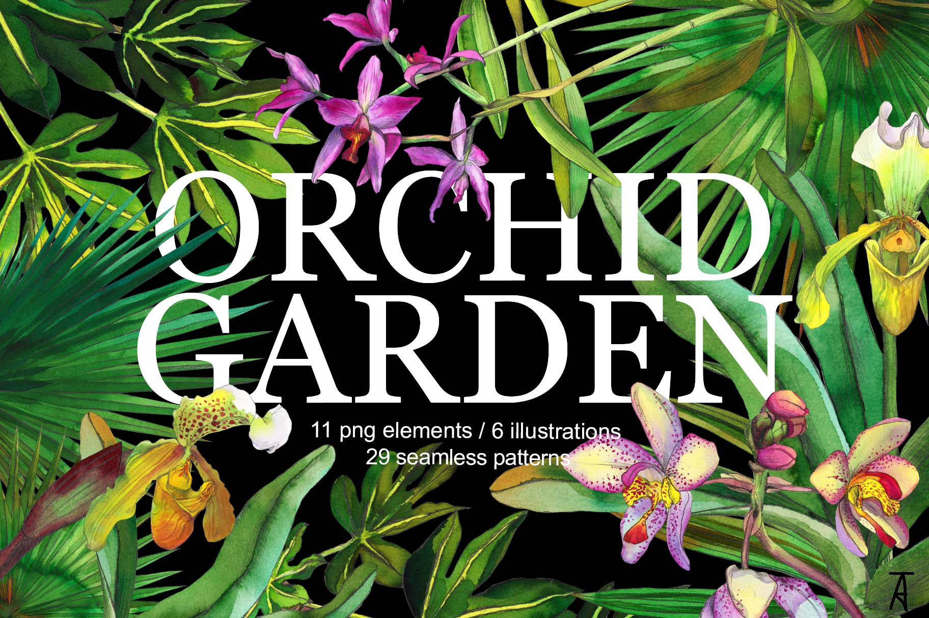 Orchid garden, a Pattern Graphic by emeraldthue | Creative Market