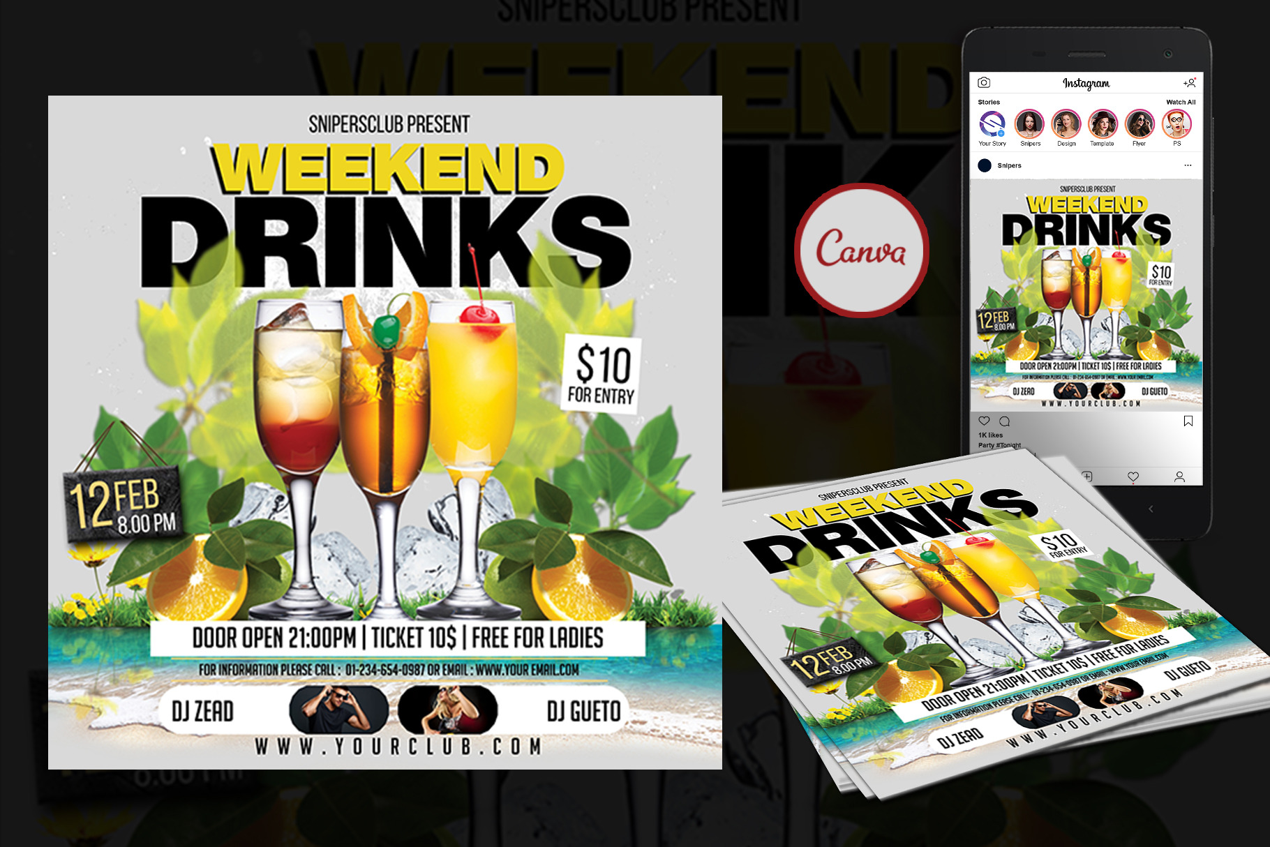 Drink Party Flyer Canva Template, a Social Media Template by DreamColor