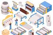 Paper factory isometric set, an Icon by Macrovector