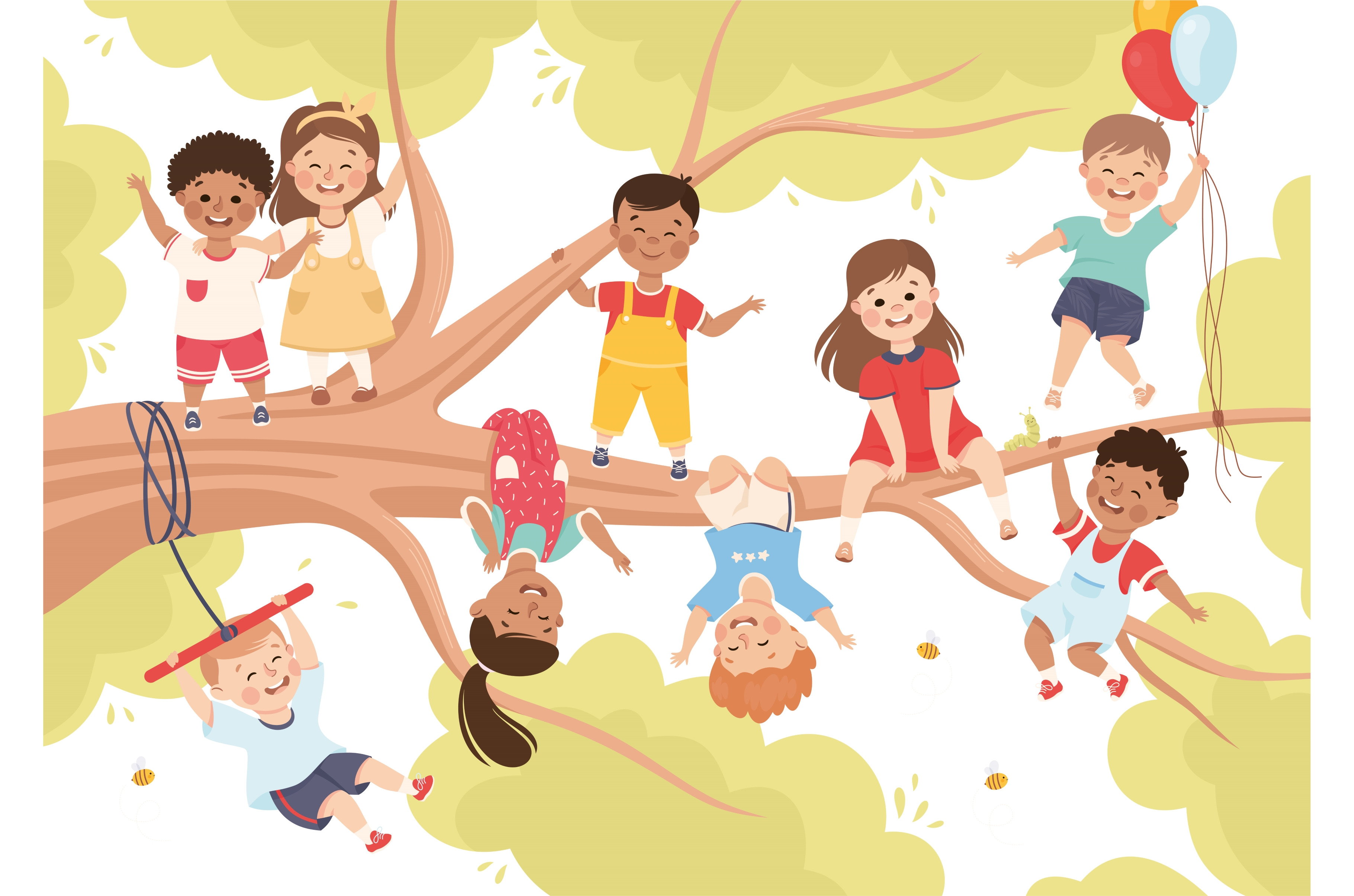 Happy Children on Tree Branch, an Illustration by TopVectors