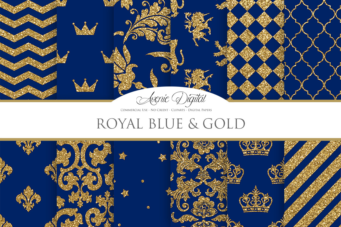 Royal Blue and Gold Digital Paper, a Pattern Graphic by Avenie Digital