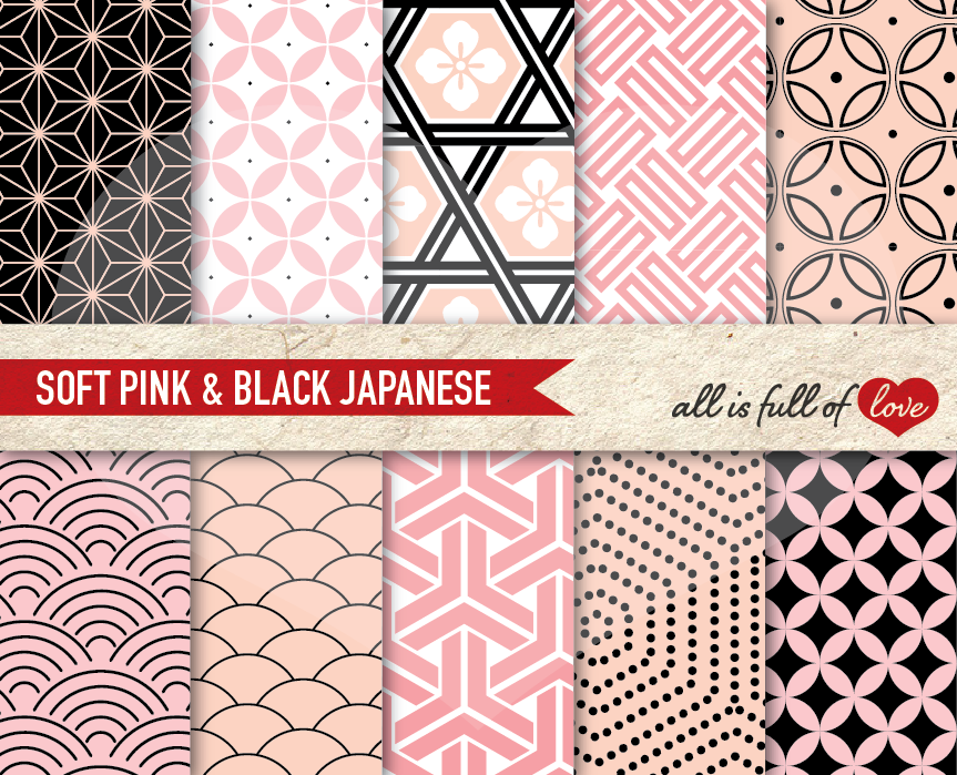 Pink and Black Japanese Pattern, a Pattern Graphic by All is full of Love