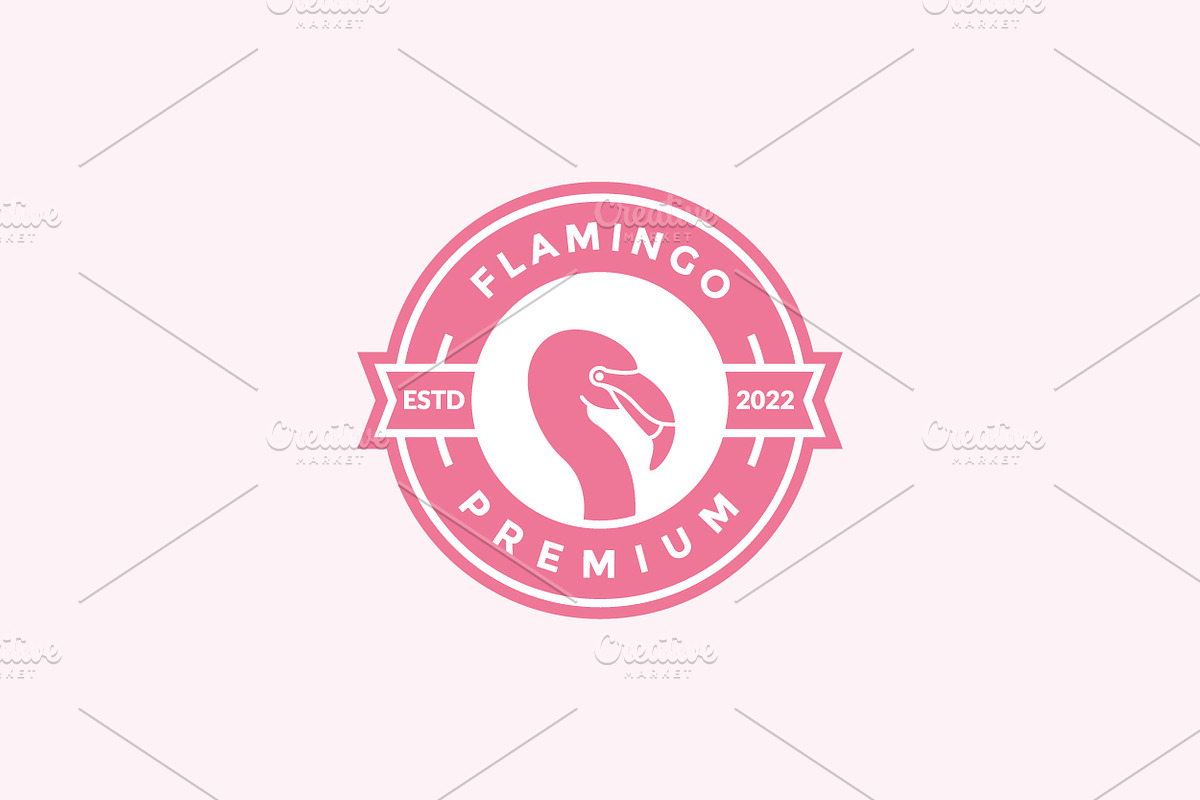 colorful badge flamingo logo design | Creative Market