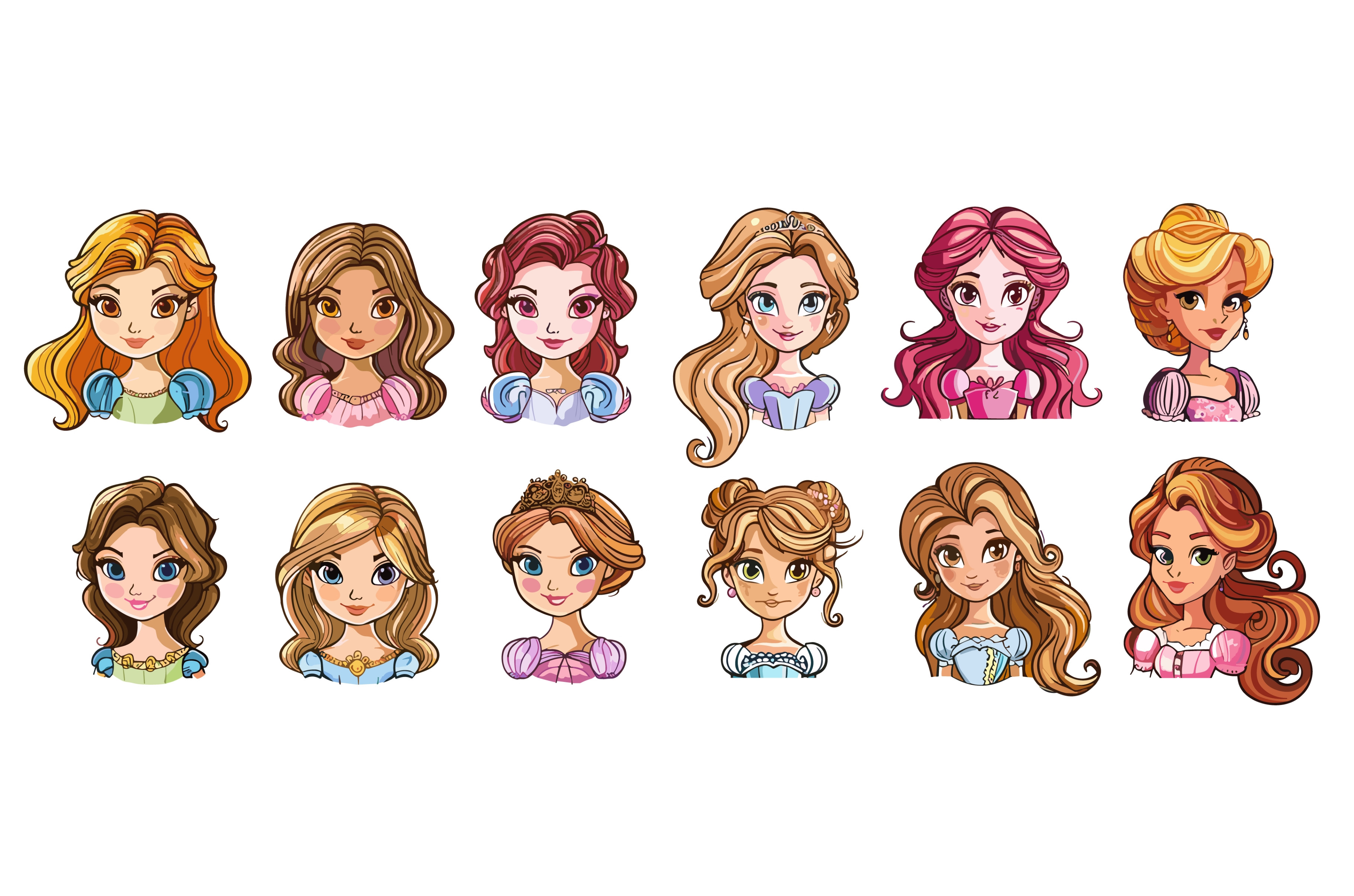 Cartoon princesses. Princess avatars, an Object Illustration by LadadikArt