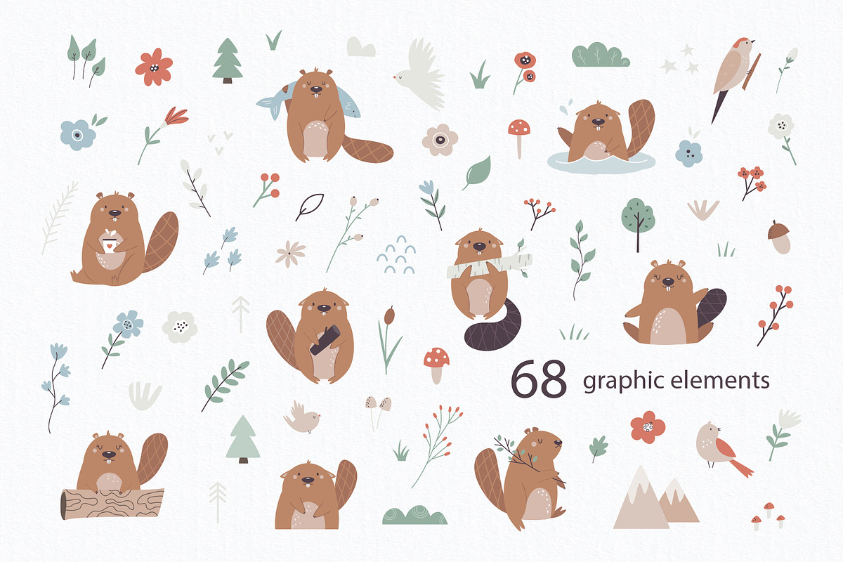 Beavers' Life Cliparts & Patterns | Creative Market