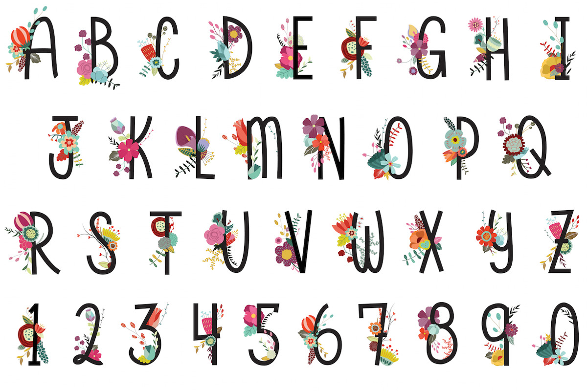 Floral Letters & Numbers Vector, PNG, an Education Illustration by ...
