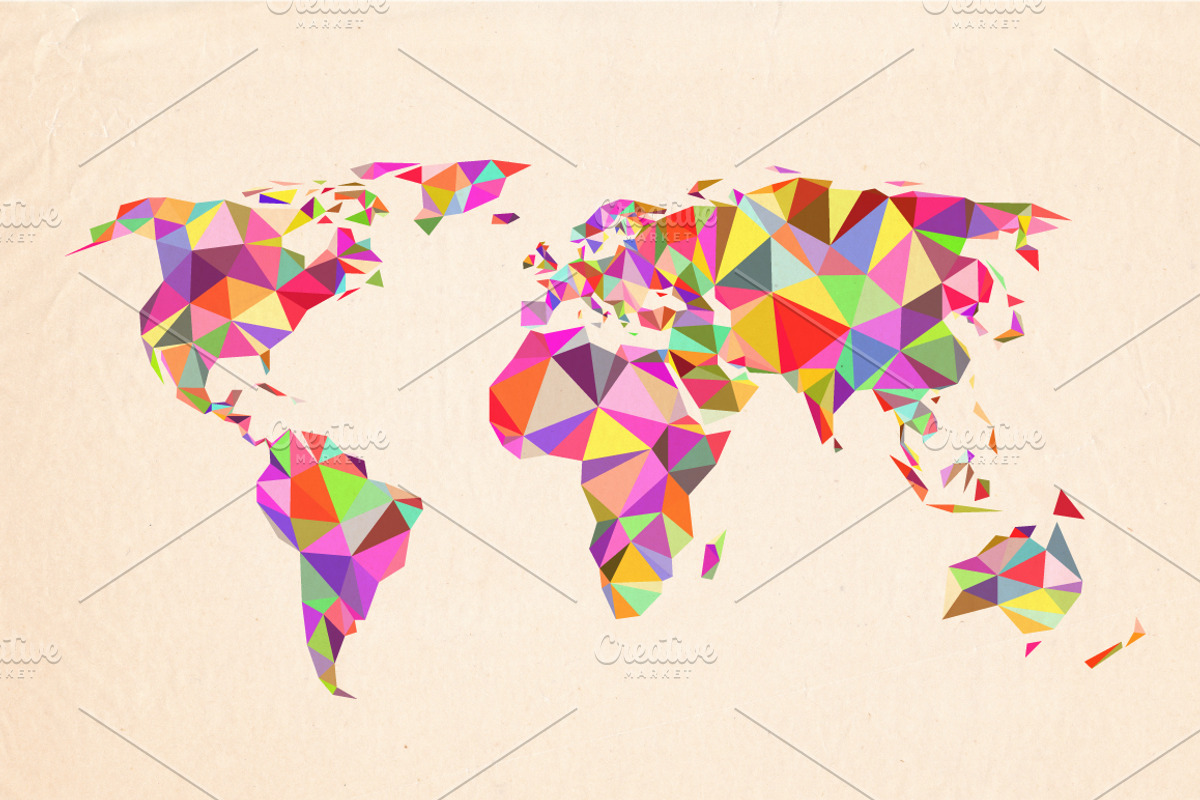 Polygons World Map, an Illustration by kloroform