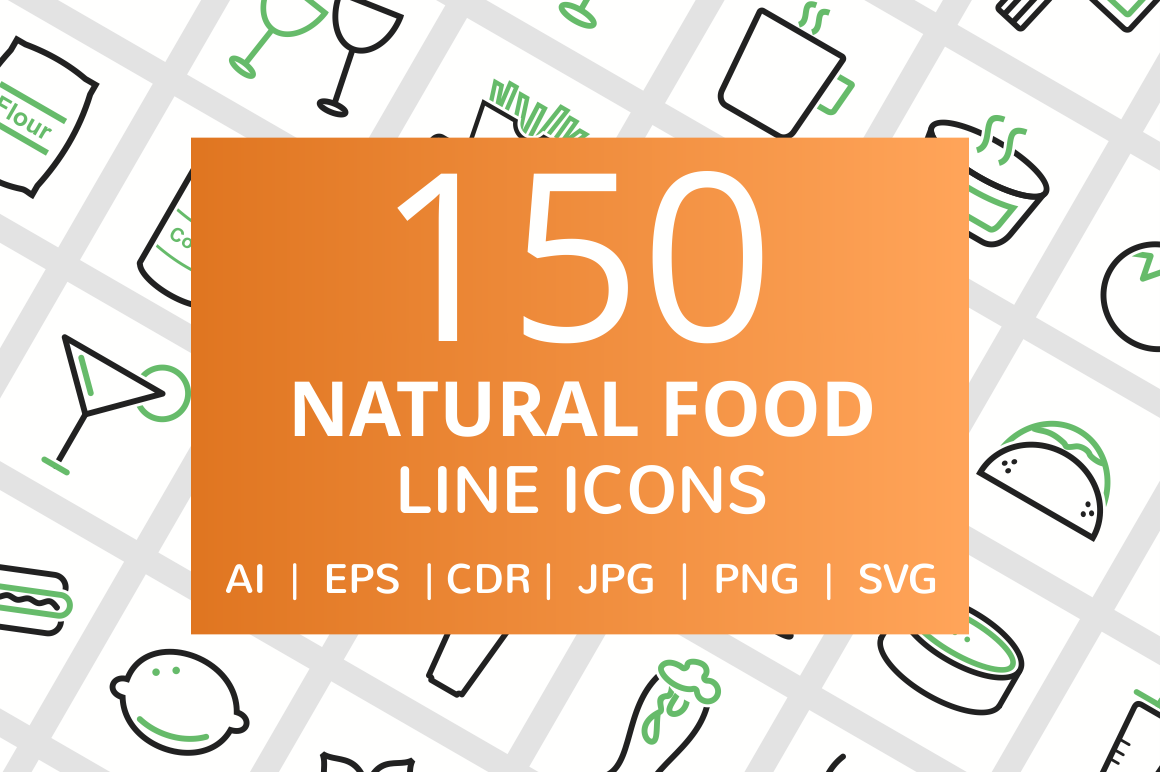 150 Natural Food Line Icons, an Outline Icon by IconBunny | Creative Market