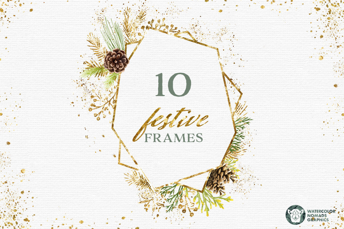 Winter Gold Geometric Frames, an Object Graphic by Watercolor Nomads