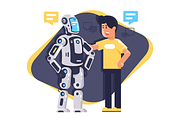Man talking to robot, a Person Illustration by Evanat Illustrations