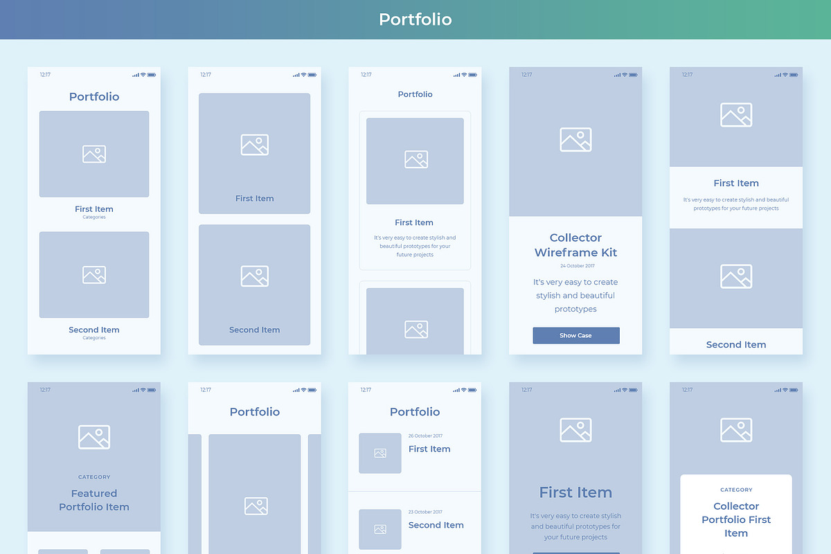 Collector iOS Wireframe UI Kit, a Wireframe Template by Creatoly