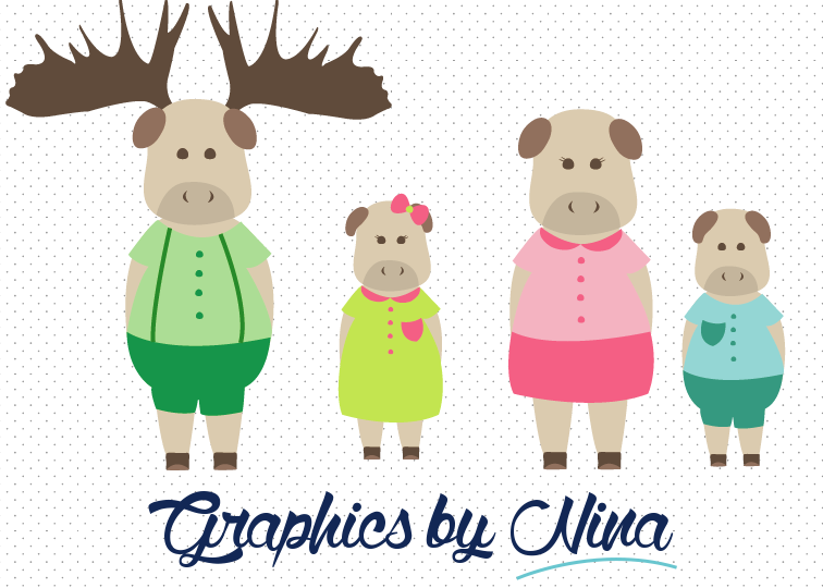 Moose Clipart/Moose Family, an Animal Illustration by Graphics by Nina