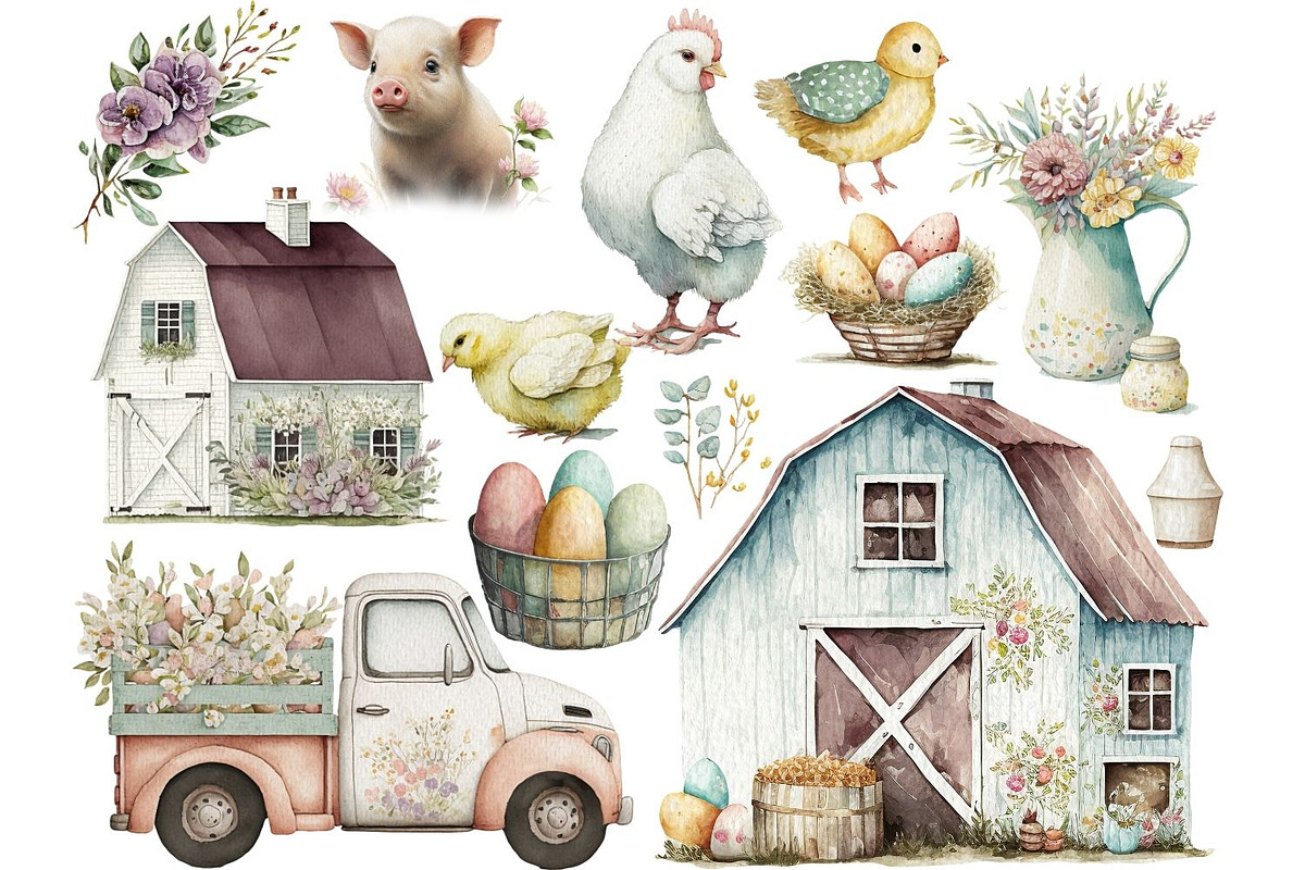 Easter Farmhouse Clipart Collection, a Graphic by JBArt Clipart | Creative Market