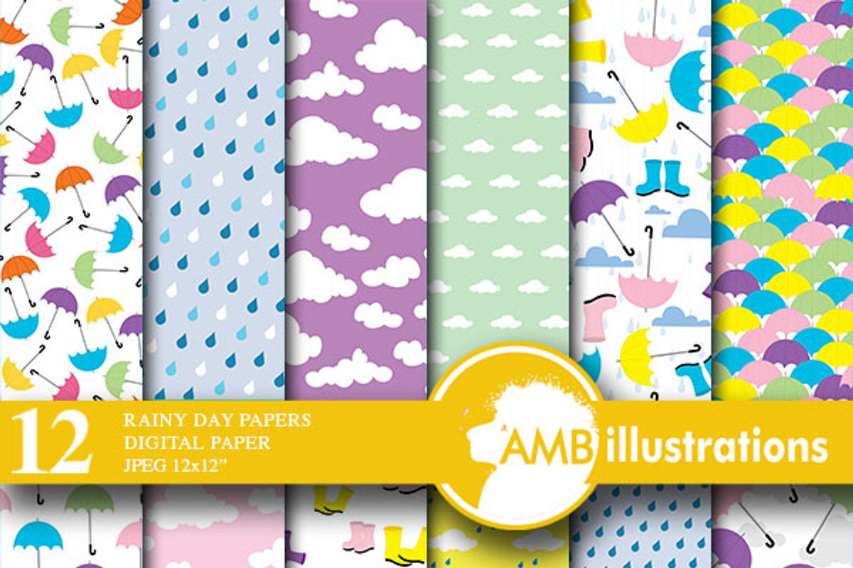 Digital Papers, Rainy Day, AMB-451, a Pattern Graphic by AMBillustrations