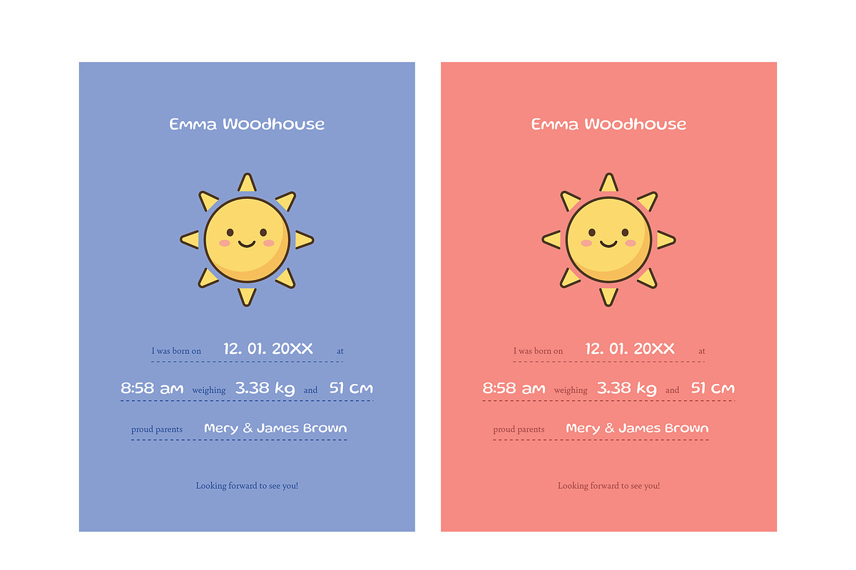 Modern Nursery Birth Card – Sun Theme