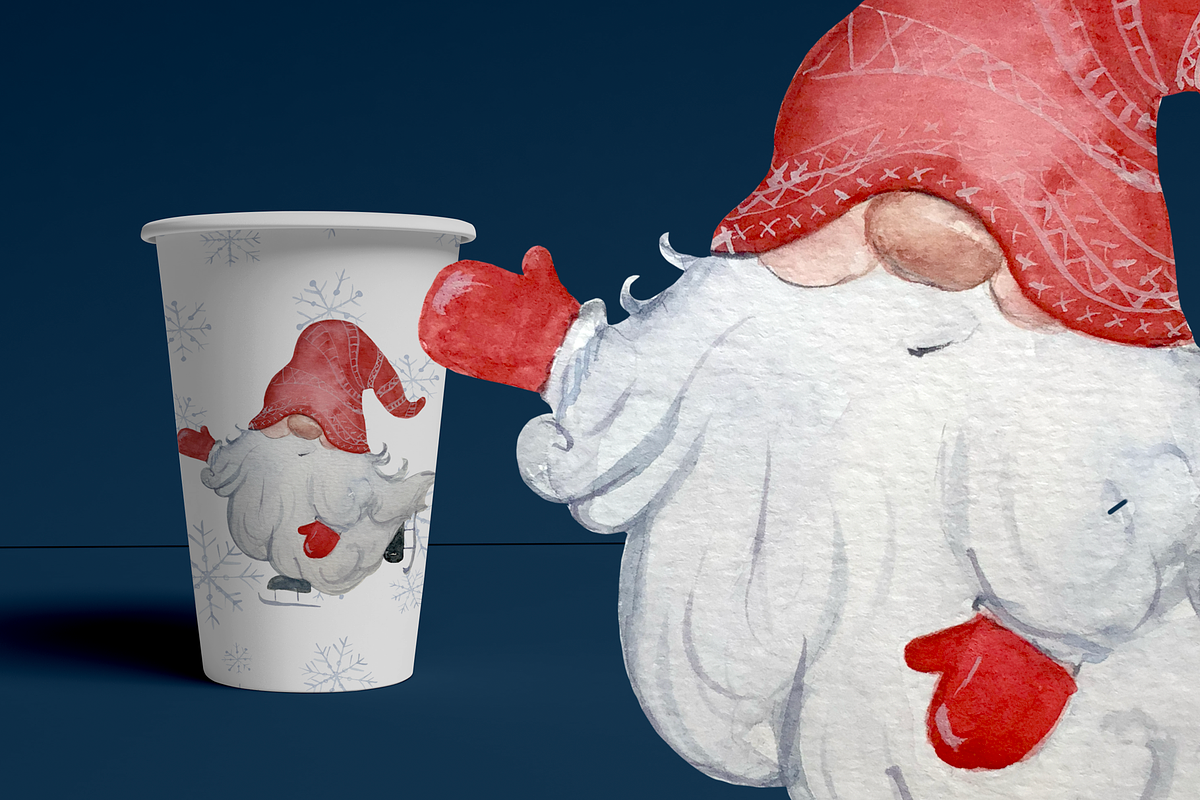 Gnomes in Winter Watercolor Clip Art, a Sport Illustration by Tati Bordiu