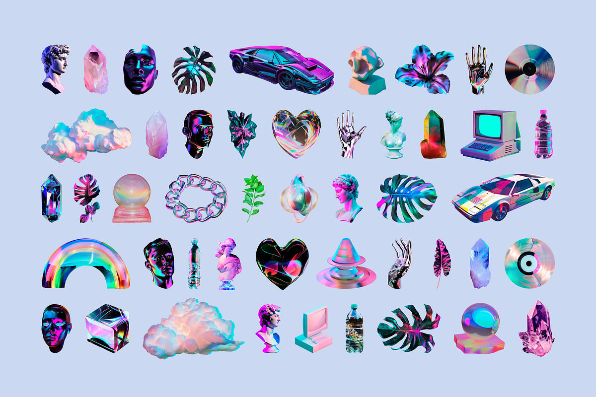 Vaporwave Collage Kit, an Object Graphic by pixelbuddha.net