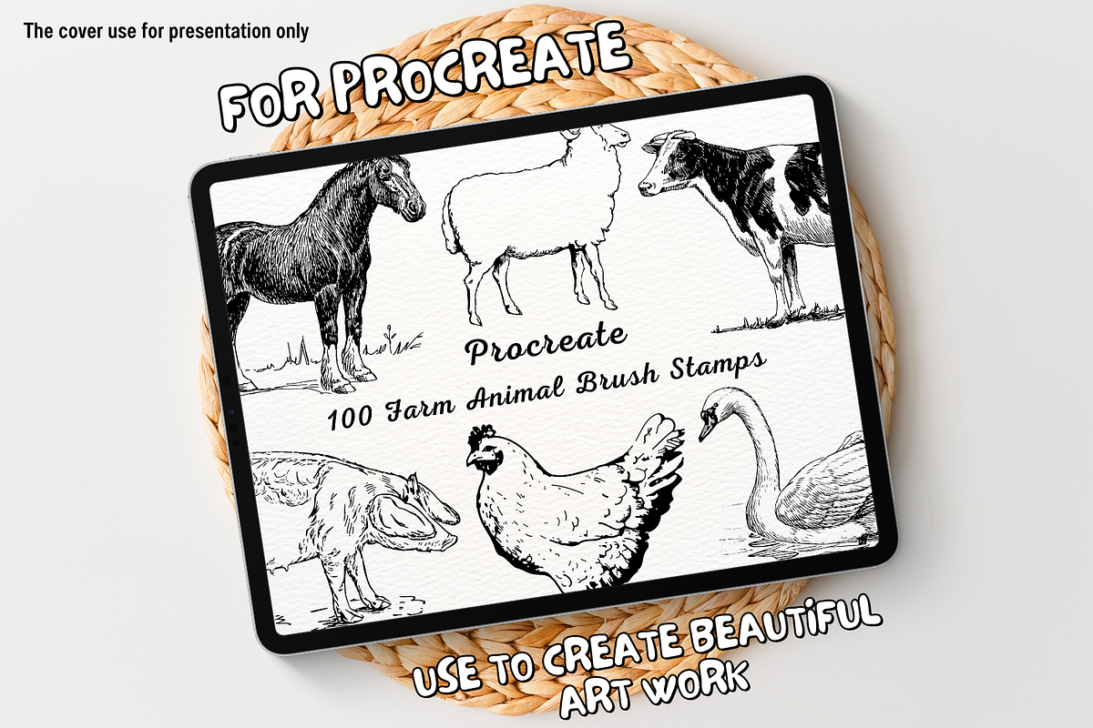 100 Farm Animal Procreate Stamps, a Brush Add-On by Painter Creative Books