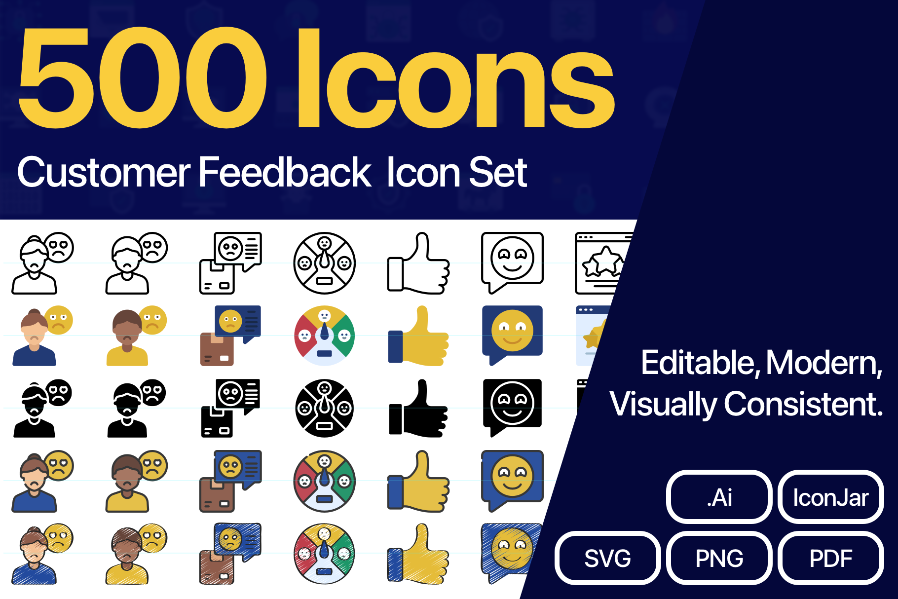 500 Customer Feedback Vector Icons, an Outline Icon by Juicy Icons