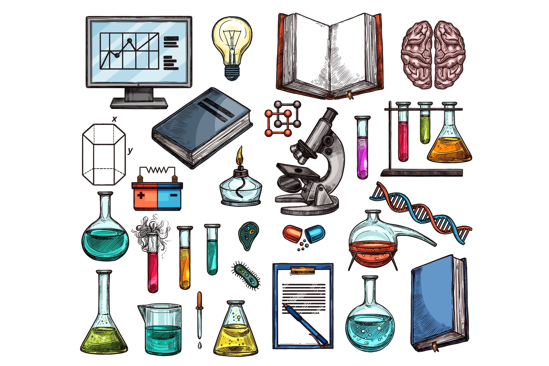 Science or laboratory sketches | Education Illustrations ~ Creative Market