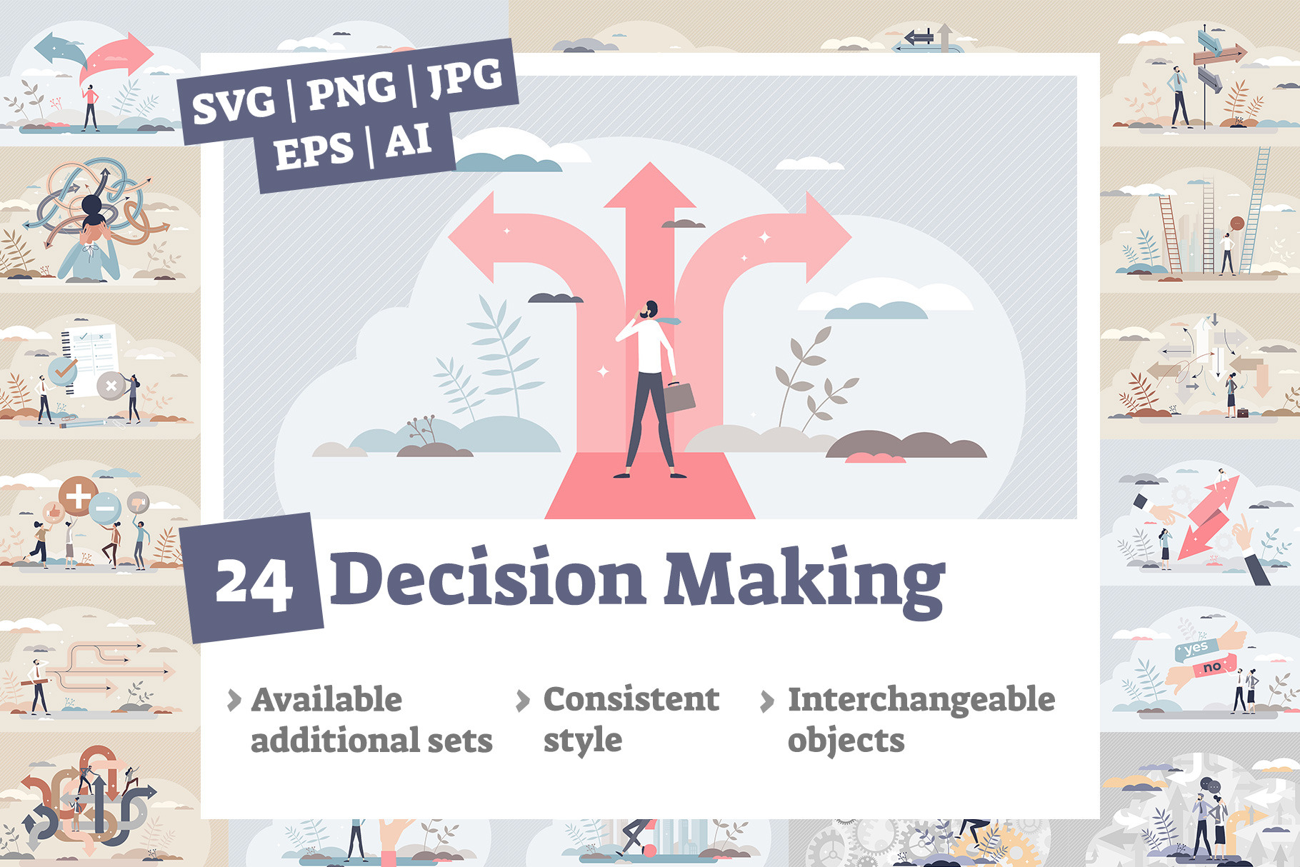 24 Decision Making Concepts, a Person Illustration by VectorMine