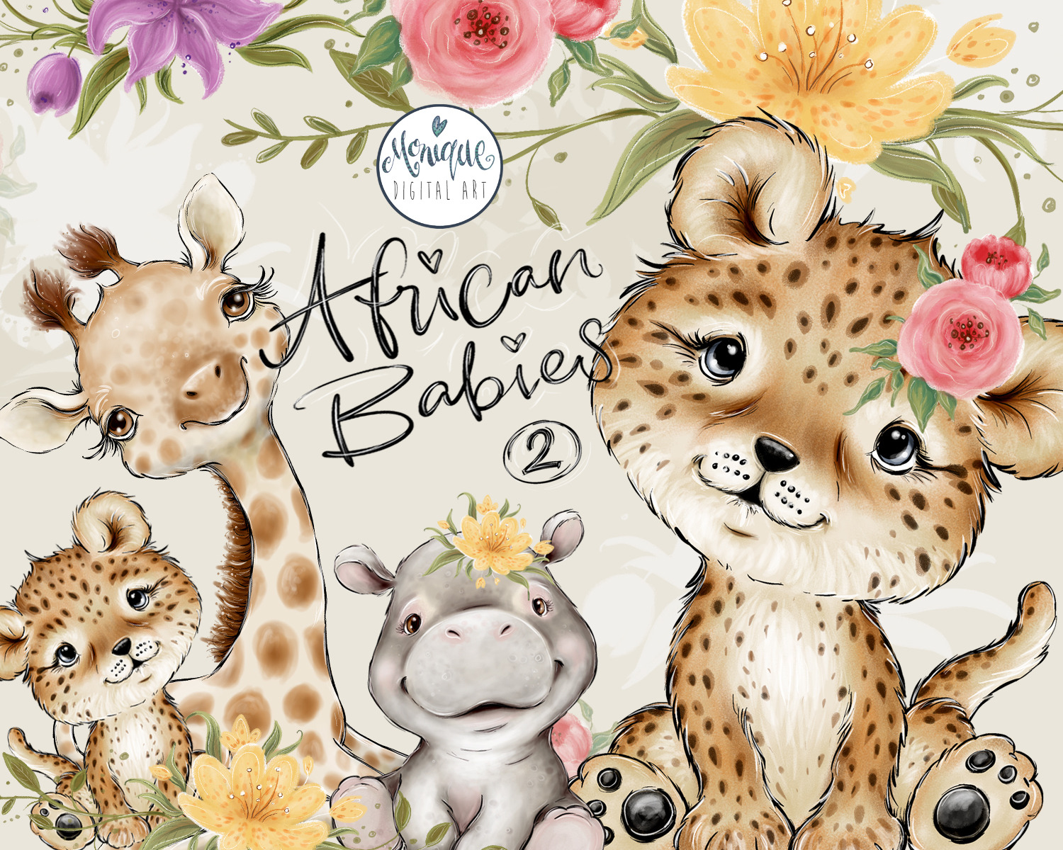 African Animals Clipart, Giraffe, Hi, an Animal Illustration by Monique ...