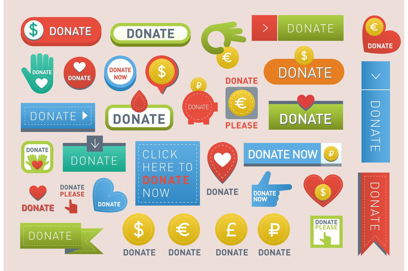 Donate buttons vector set illustration help icon donation gift charity ...