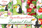 Tropical bird digital paper, a Pattern Graphic by DarinaDigital