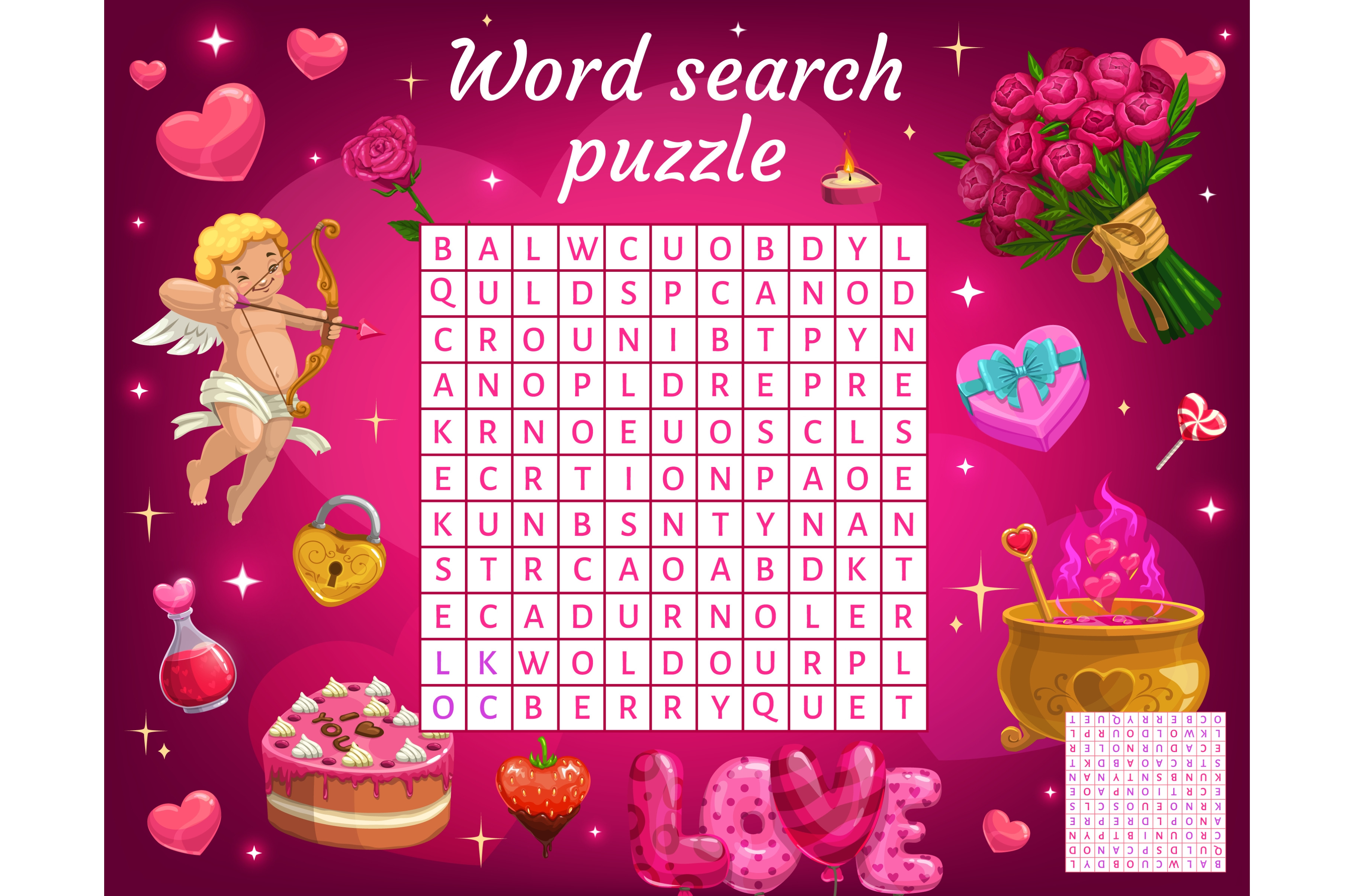 Valentine word search puzzle game | Education Illustrations ~ Creative ...