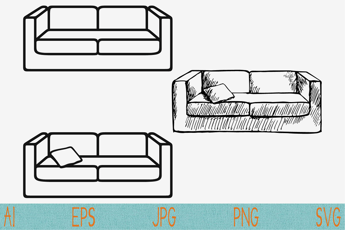 couch svg, sofa pillows set vector, an Icon by FileVectorSVG