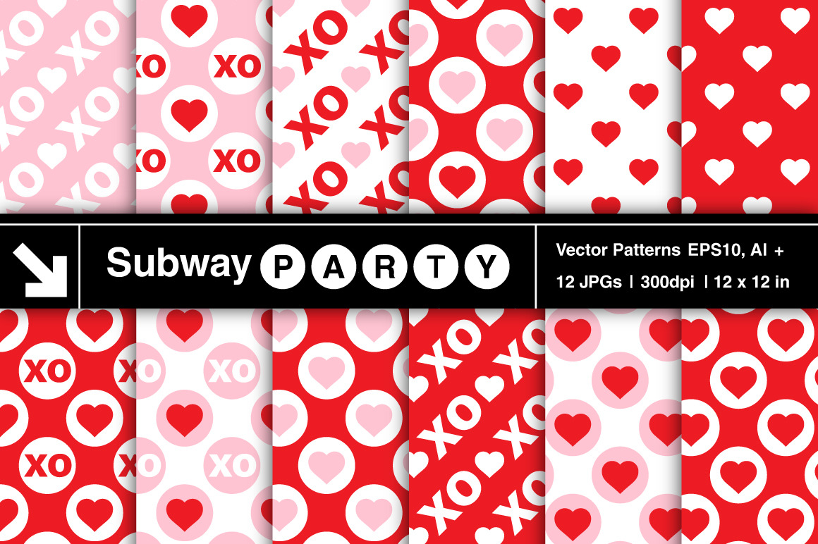 Vector Valentine Heart & XO Patterns, a Pattern Graphic by SubwayParty