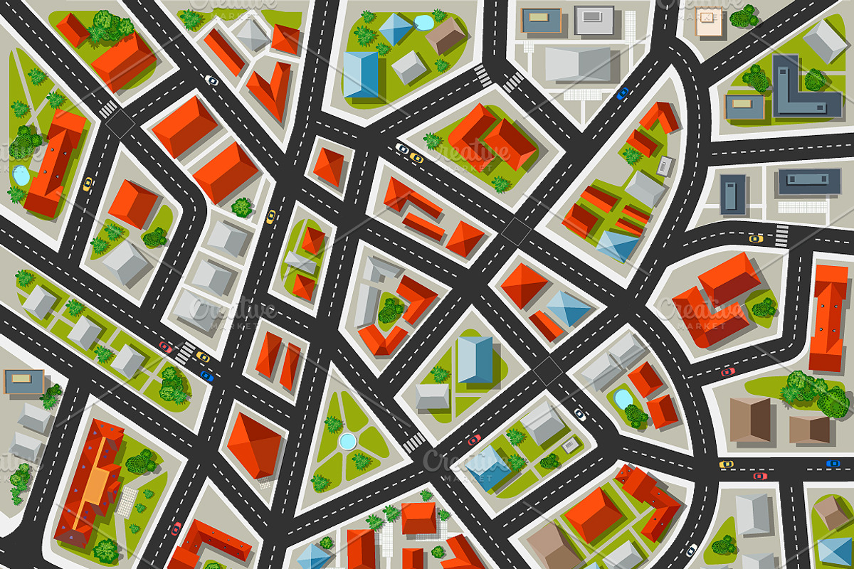 City plan top view, a Transportation Illustration by AlexZeL