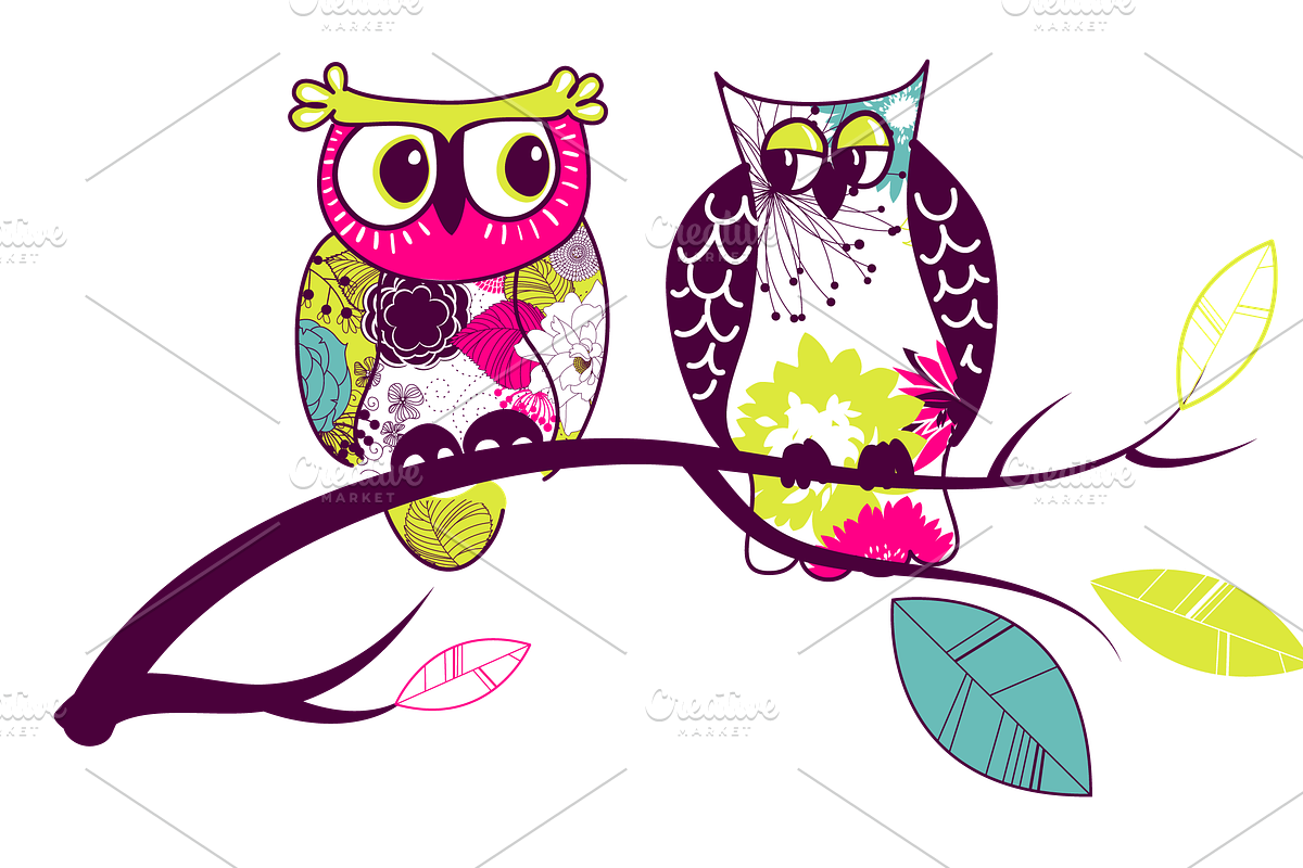 Owls clip art and elements set, an Illustration by GraphicMarket