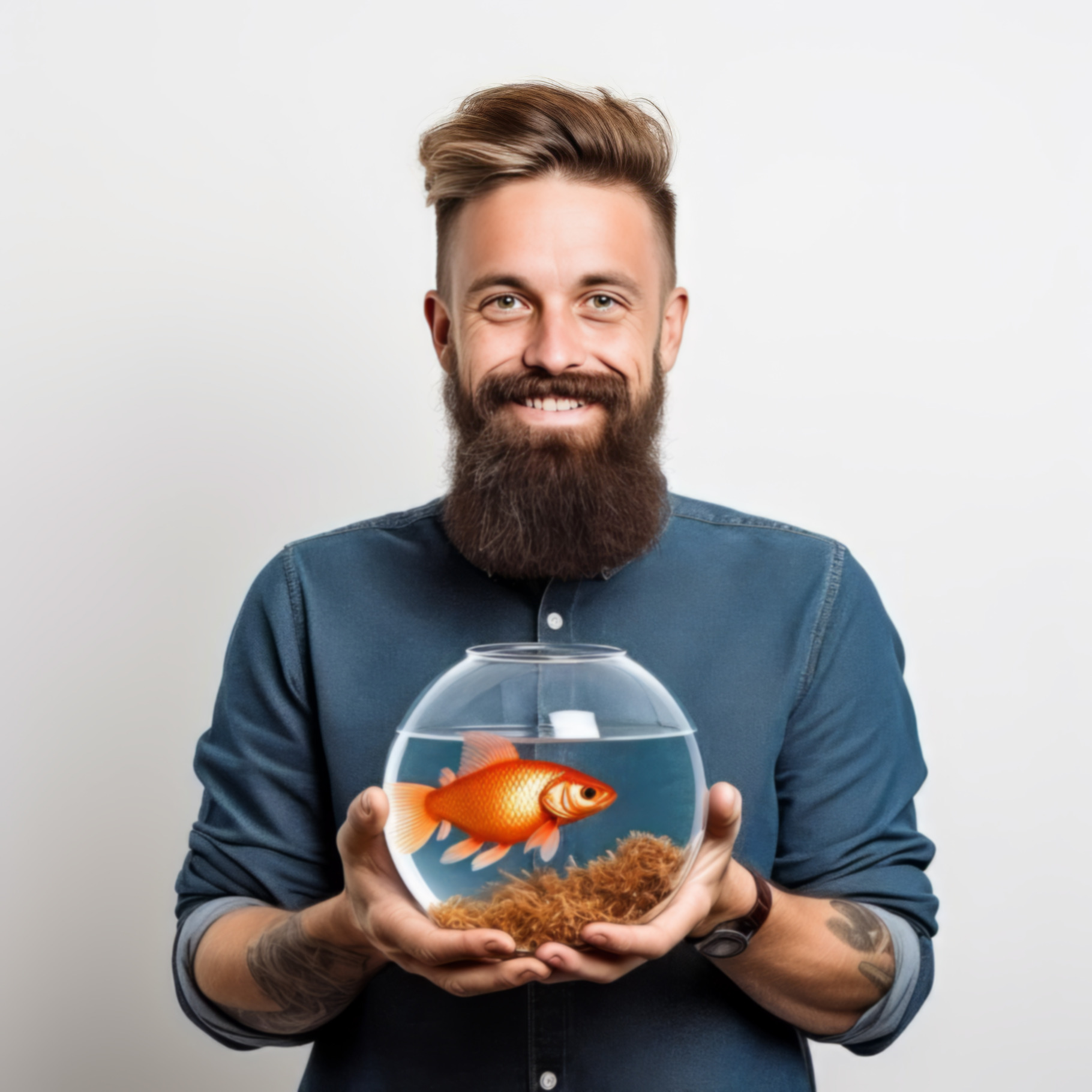 Man with A fish in a fishbowl, an Abstract Photo by Natalia Klenova's Shop