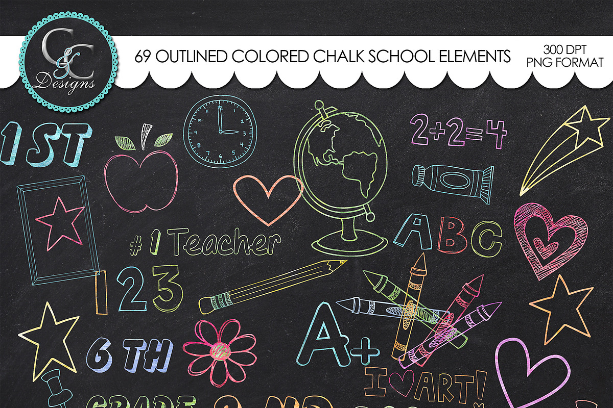 155 Colored Chalk School Elements, an Object Graphic by Captured and ...