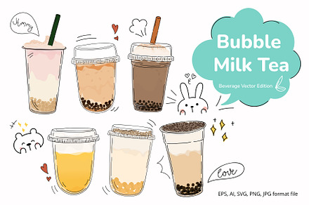 Bubble tea vector set