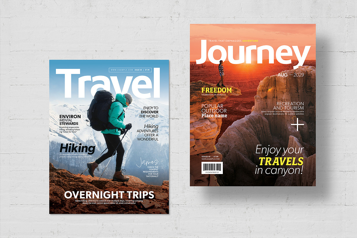 Travel Magazine Cover Templates, a Magazine Template by BrandPacks
