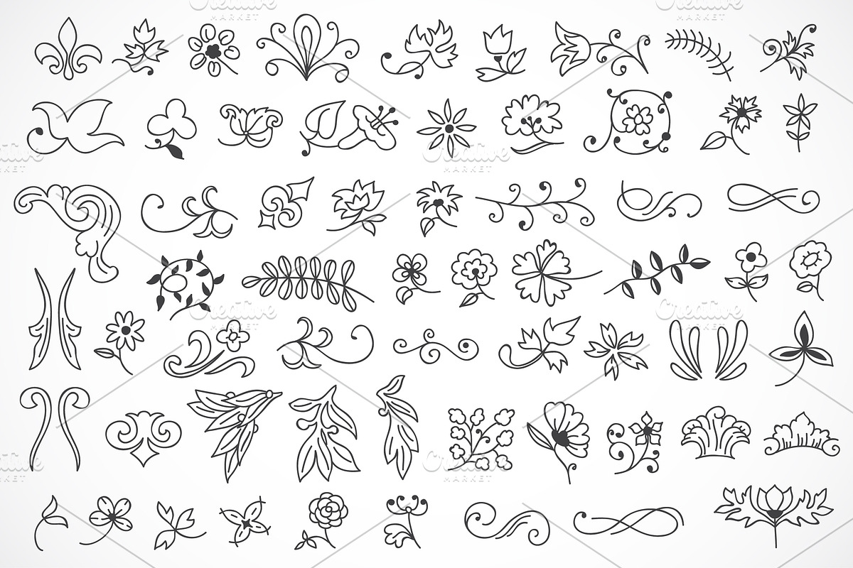 60 floral elements, an Illustration by Redchocolate