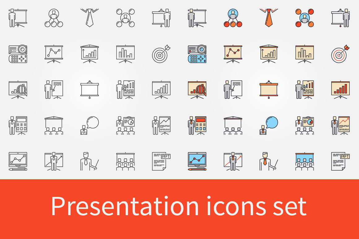 Presentation icons set, an Outline Icon by Venomous Vector