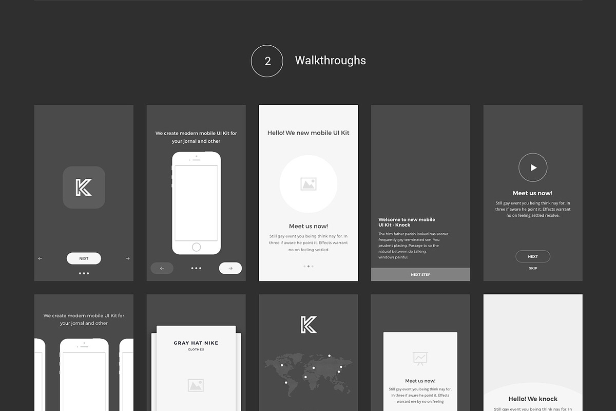Wireframe mobile UI Kit, a Wireframe Template by Unidack Design